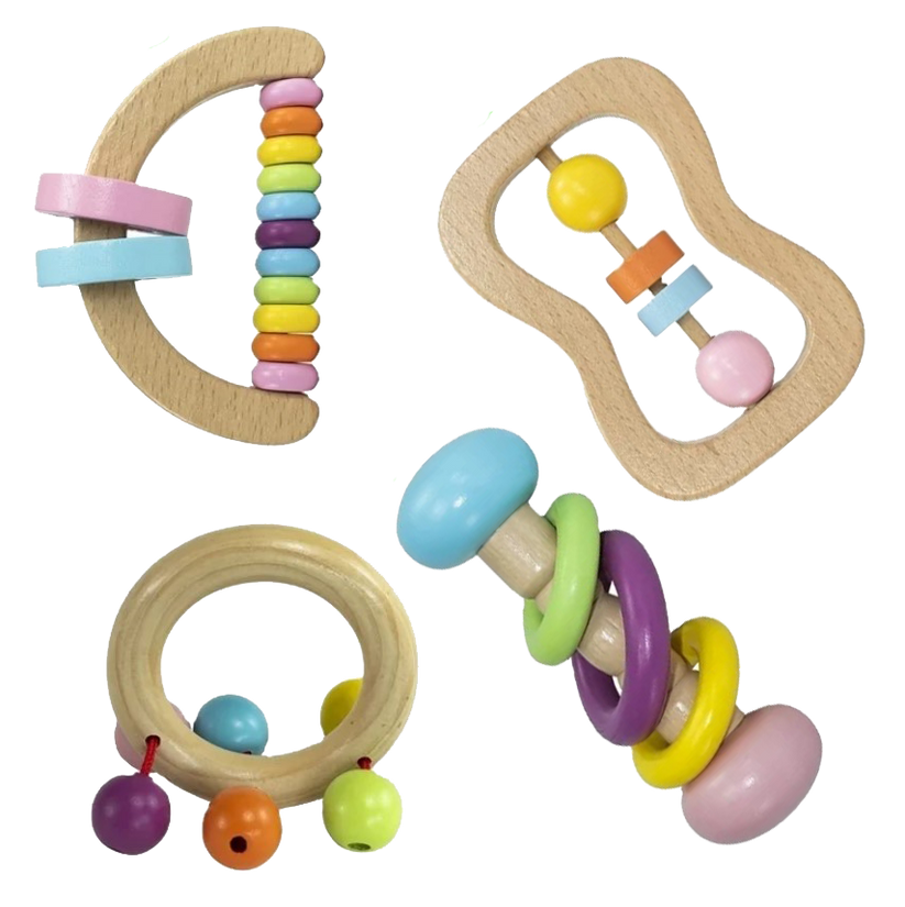 Wooden Rattle Toy Set: Sensory Stimulation for Babies – Bub2Kids
